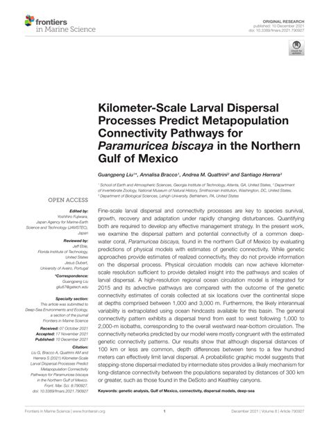 Pdf Kilometer Scale Larval Dispersal Processes Predict Metapopulation Connectivity Pathways