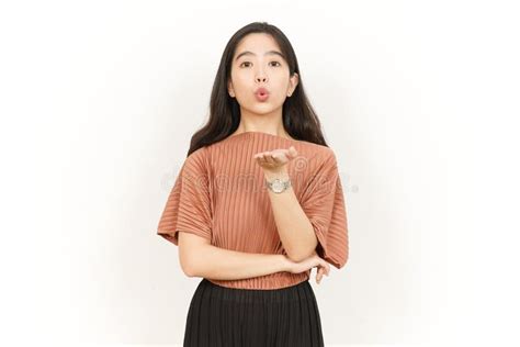 Blowing Kiss Of Beautiful Asian Woman Isolated On White Background