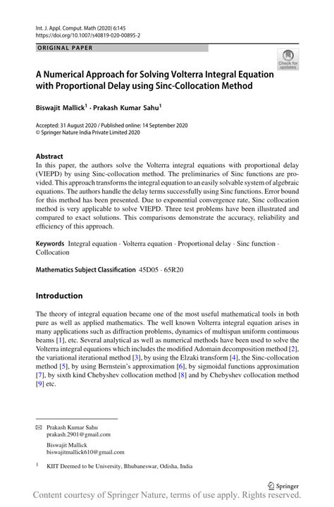 A Numerical Approach For Solving Volterra Integral Equation With
