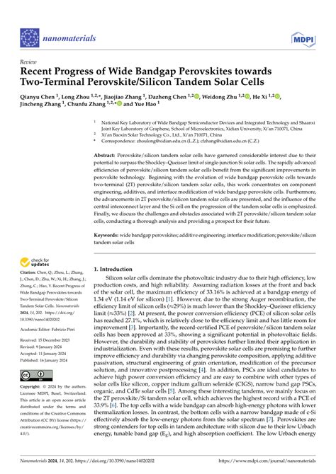 Pdf Recent Progress Of Wide Bandgap Perovskites Towards Two Terminal Perovskite Silicon Tandem