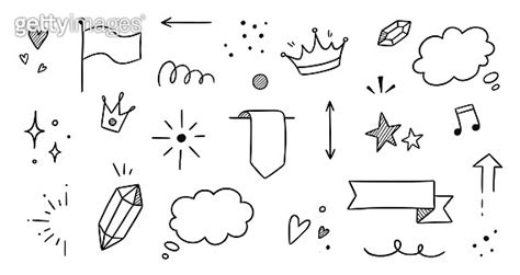 Line Frame Sparkle Ribbon Hand Drawn Doodle Element Set Party