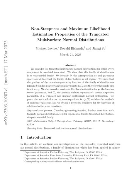 Pdf Non Steepness And Maximum Likelihood Estimation Properties Of The Truncated Multivariate