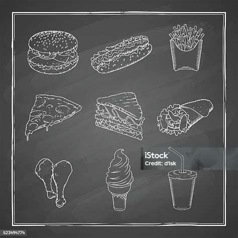 칠판 메뉴판 요소 벡터에 대한 스톡 벡터 아트 및 기타 이미지 벡터 분필 그림 프레임 Istock