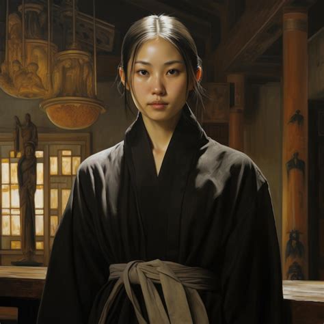 Premium Ai Image China Young Female Shaolin Asia Monk In Monastery