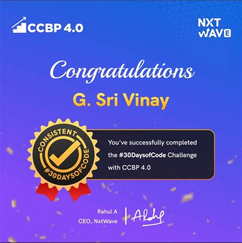 Sri Vinay Garikapati On Linkedin Completed30dayscode Nxtwave Ccbp