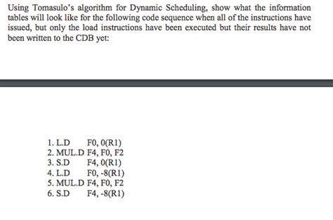 Solved Using Tomasulos Algorithm For Dynamic Scheduling