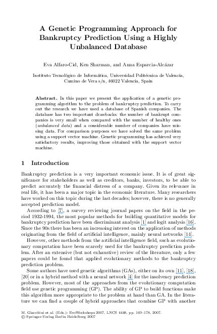 pdf a genetic programming approach for bankruptcy prediction using a