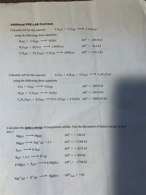 Solved N Additional PRE LAB Exercises Calculate Al Chegg