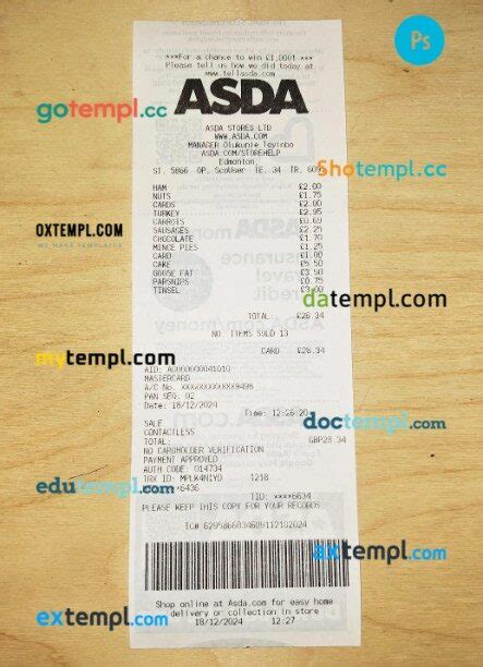 Asda Store Payment Receipt Psd Template Mytempl