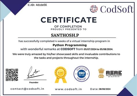Santhosh P On Linkedin Internship Codsoft Pythonprogramming Professionalgrowth