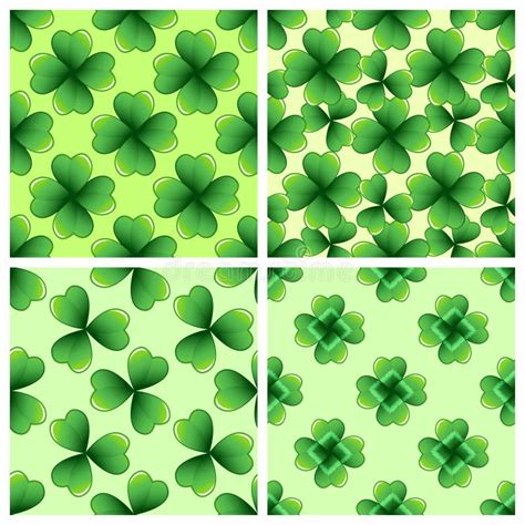 Green Clover Leaves Seamless Patterns Set Stock Vector Illustration