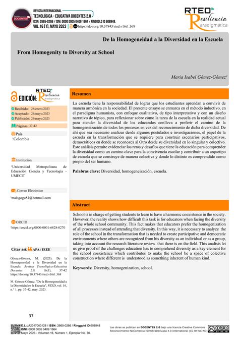 PDF De La Homogeneidad A La Diversidad En La Escuela