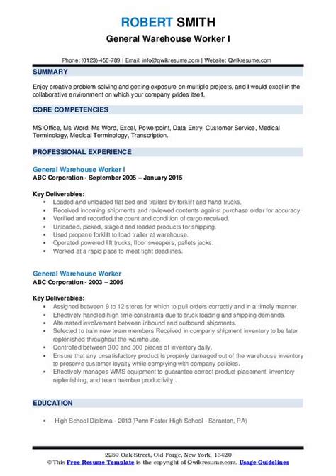 General Warehouse Worker Resume Samples Qwikresume