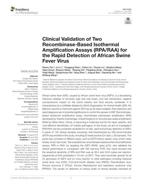 Pdf Clinical Validation Of Two Recombinase Based Isothermal