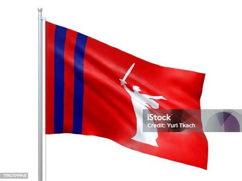 볼고그라드 주 플래그는 흰색 배경에 흔들리고 가까이 고립 3d 렌더링 0명에 대한 스톡 사진 및 기타 이미지 Istock