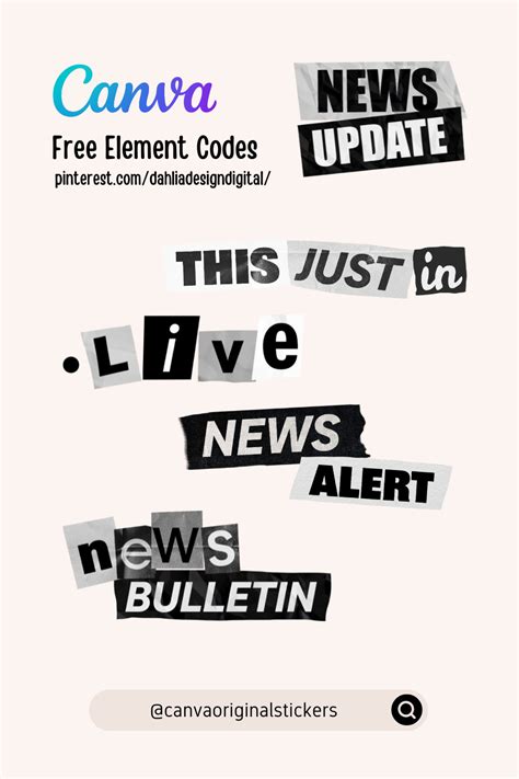 Canva Free Element Codes News Black And White Text Stickers Simpleelement Keyword Elements
