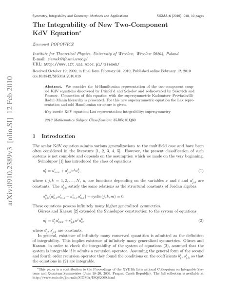 Pdf The Integrability Of New Two Component Kdv Equation