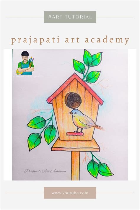 How To Draw Cute Bird With Bird House ।। With Cryons Colour ।। Easy