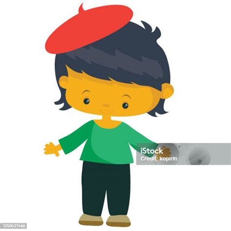 평평한 스타일의 빨간 베레모를 입은 소년 흰색 배경에 고립 된 개체 벡터 일러스트 교육에 대한 스톡 벡터 아트 및 기타 이미지 교육 귀여운 머리 Istock