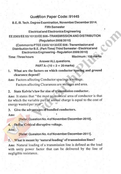 Transmission And Distribution Solved Question Paper 2015 Edition