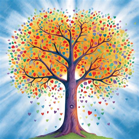 Un árbol Colorido Con Corazones En él Foto Premium