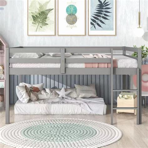 Harper Bright Designs Cama baja tipo loft de tamaño matrimonial para niños marco de cama de