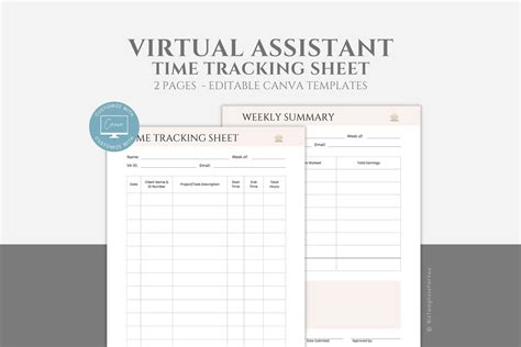 Editable Virtual Assistant Time Tracking Sheet Template Weekly Summary