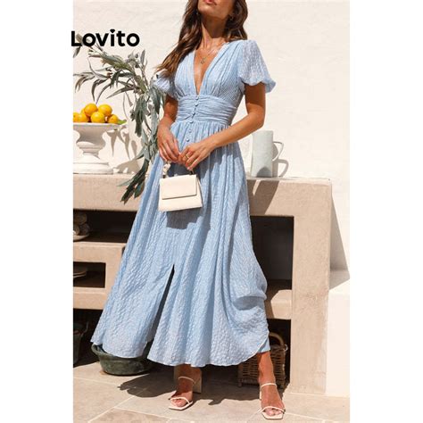 Lovito Women Casual Plain Ruched Button Dress LNL48138 Shopee Philippines