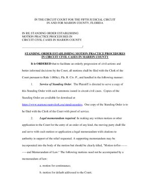 Fillable Online Standing Order In Circuit Civil Cases In Marion County