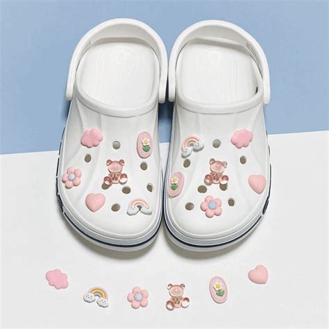 6p 12p 핑크 분홍 투명 곰돌이 베어 실내화 신발 악세사리 파츠 참 세트 에이블리