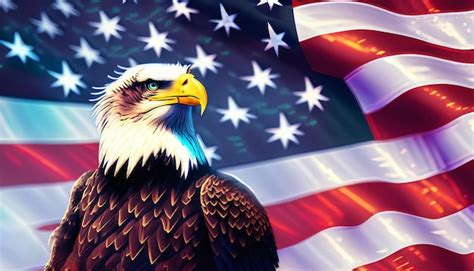 Premium Ai Image Bald Eagle In The Front Of American Flag Usa