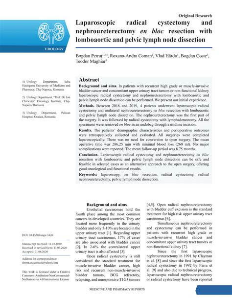 (PDF) Laparoscopic radical cystectomy and nephroureterectomy en bloc resection with lomboaortic ...
