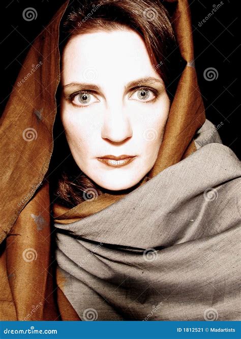 Woman Wearing Scarf Portrait 3 Stock Image Image Of Covered Features