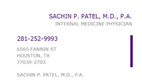 1457669020 Npi Number Sachin P Patel M D P A Houston Tx Npi