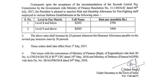 7th Cpc Risk And Hardship Allowance To The Defence Fire Fighting