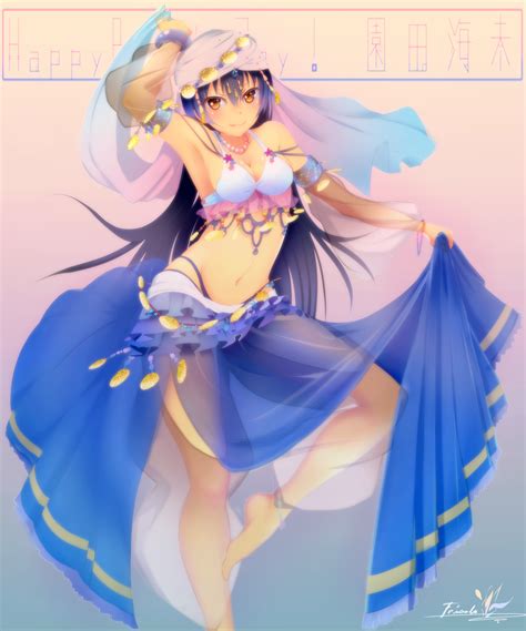 Safebooru 1girl Arabian Clothes Blue Hair Breasts Furisode Pixilvina