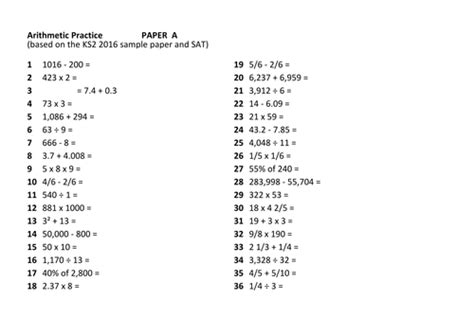 Ks2 Sat Arithmetic Paper Random Generator Based On 2017 Paper