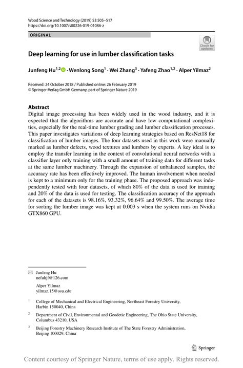 Deep Learning For Use In Lumber Classification Tasks Request Pdf