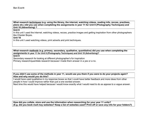 Unit 1 Research Methods Worksheet Y11 PPT