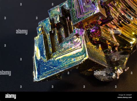 Bismuth Bi Close Up On Black Surface Interesting Colour And Shape