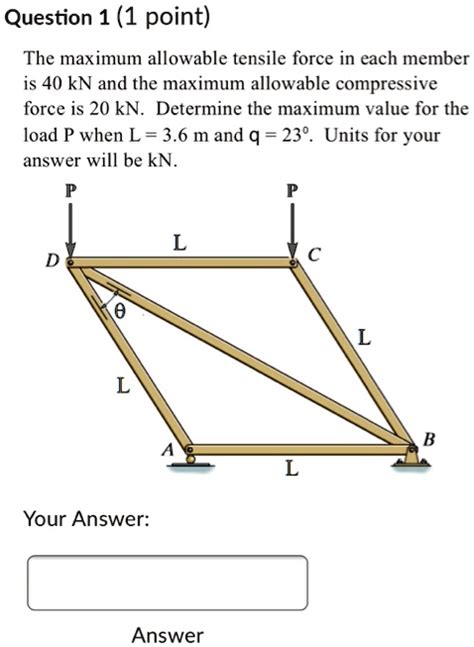 solved question 1 1 point the maximum allowable tensile force in each