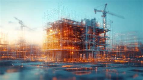 Construction Site With Building Framework And Heavy Machinery During