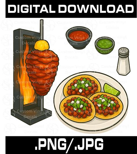 Tacos Al Pastor Trompo Art Mexican Street Food Illustration With