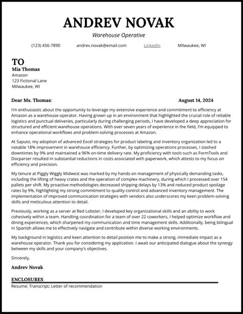 Warehouse Cover Letter Samples