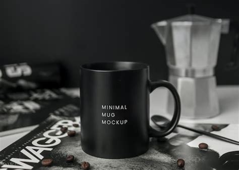 Premium Psd Psd Black Ceramic Mug Mockup With Coffee Beans