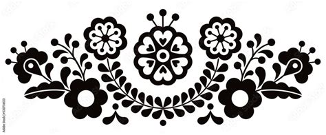Mexican Folk Art Style Vector Floral Pattern Long Horizontal Oriented Designs Inspired By
