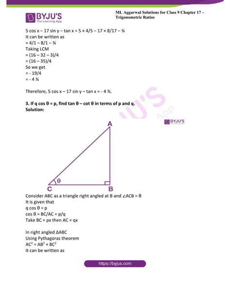 Ml Aggarwal Solutions For Class 9 Chapter 17 Trigonometric Ratios
