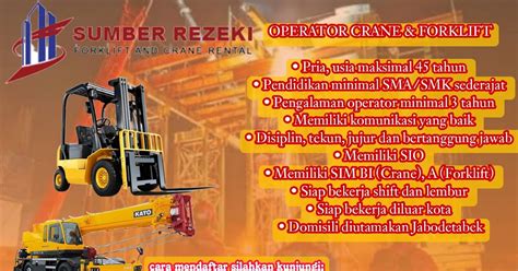 Lowongan Kerja PT Sumber Rezeki Jatra Perkasa Operator Crane Forklift Rumahnyaloker