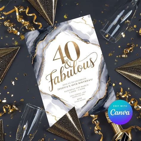 40th Birthday Party Invitation Elegant Marble And Gold Foil Design