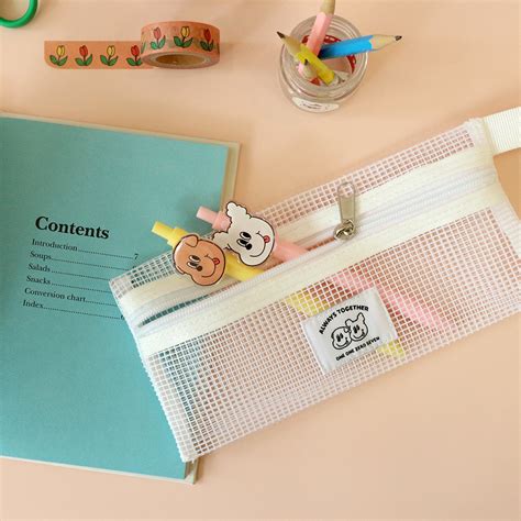 품절 공칠and공실 체크 메쉬 필통 일일공칠